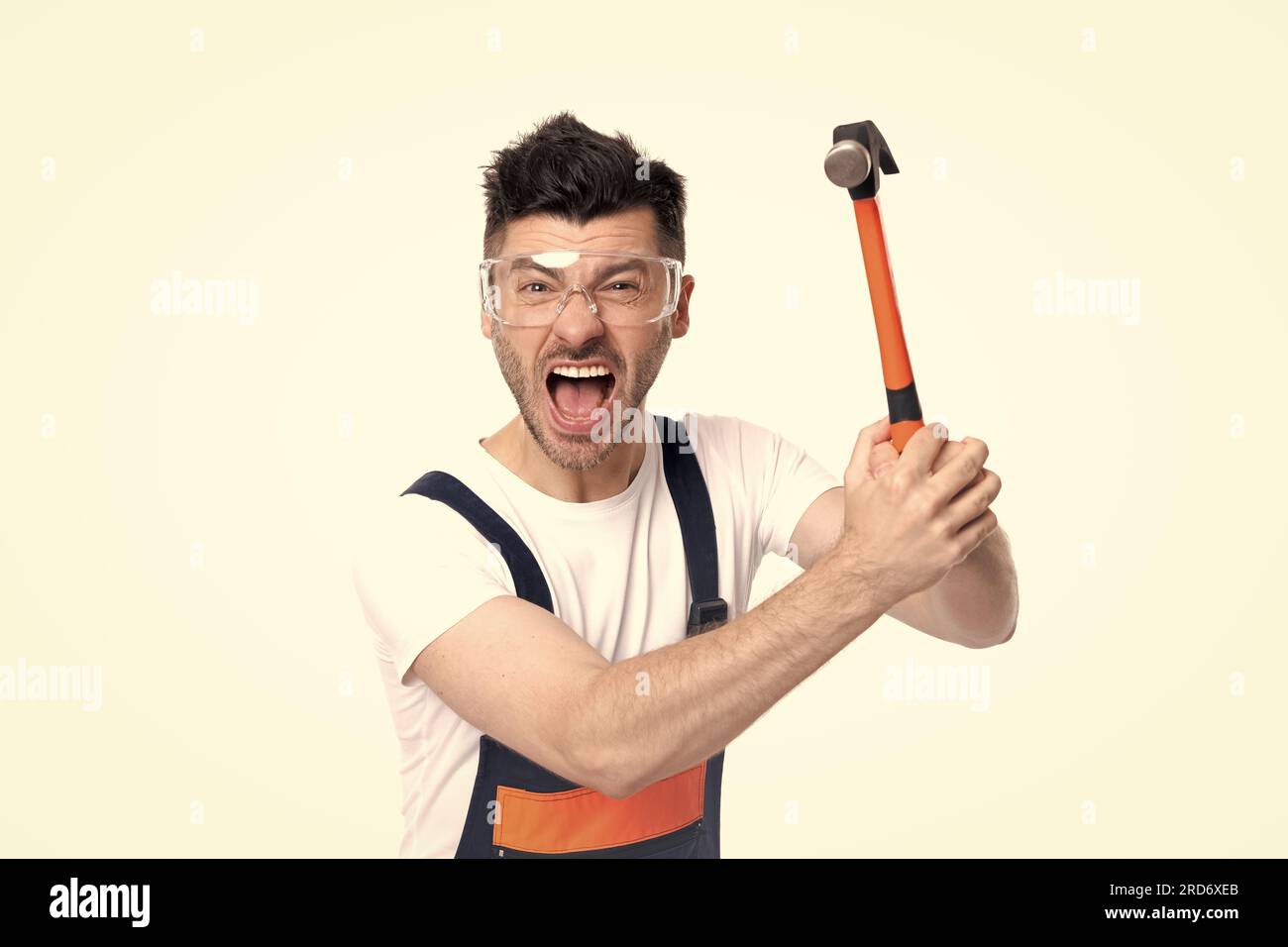 workman occupation concept. workman using hammer tool. workman with ...
