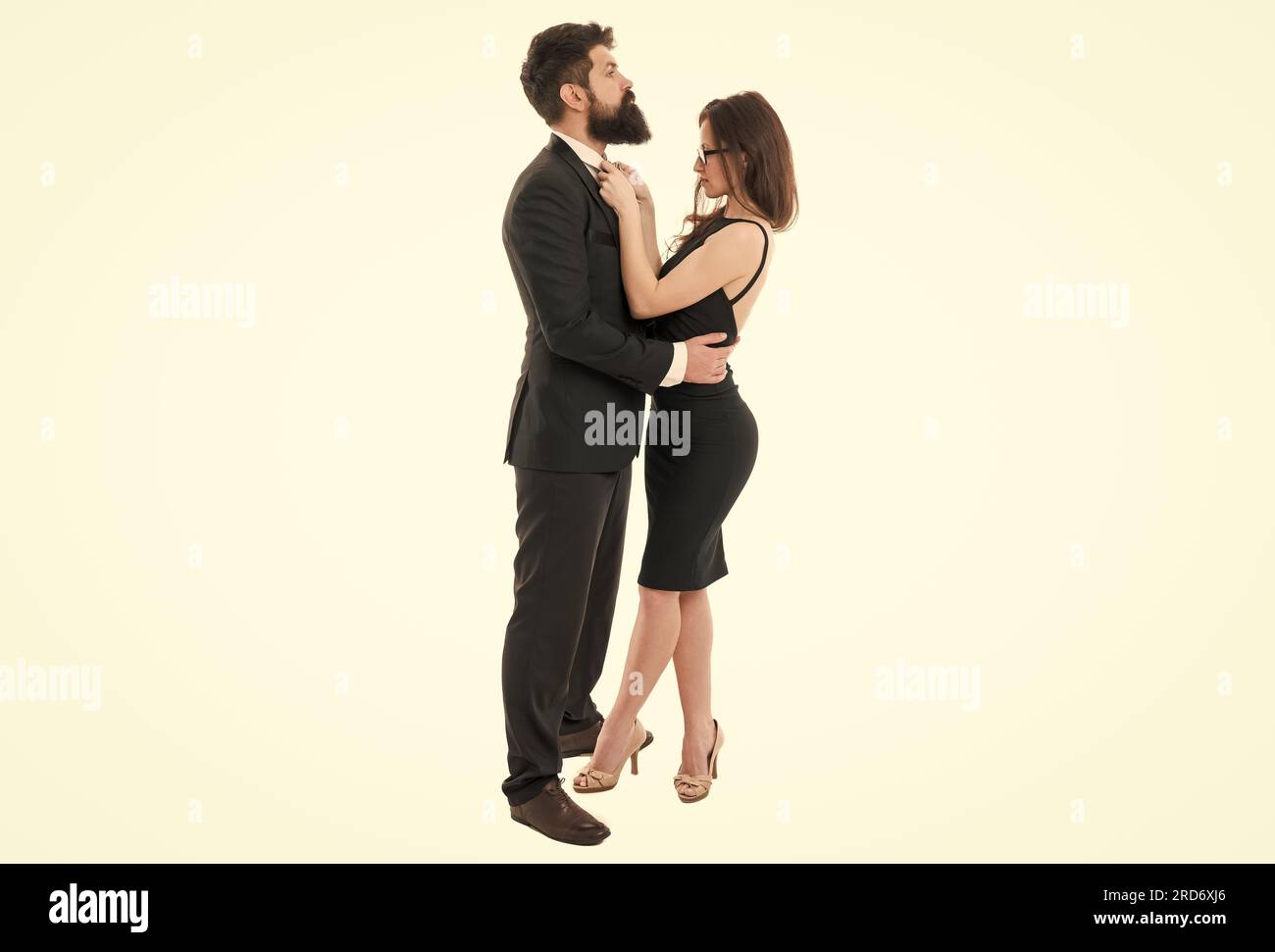 Couple get ready for party. Official dress code. Woman elegant lady and ...