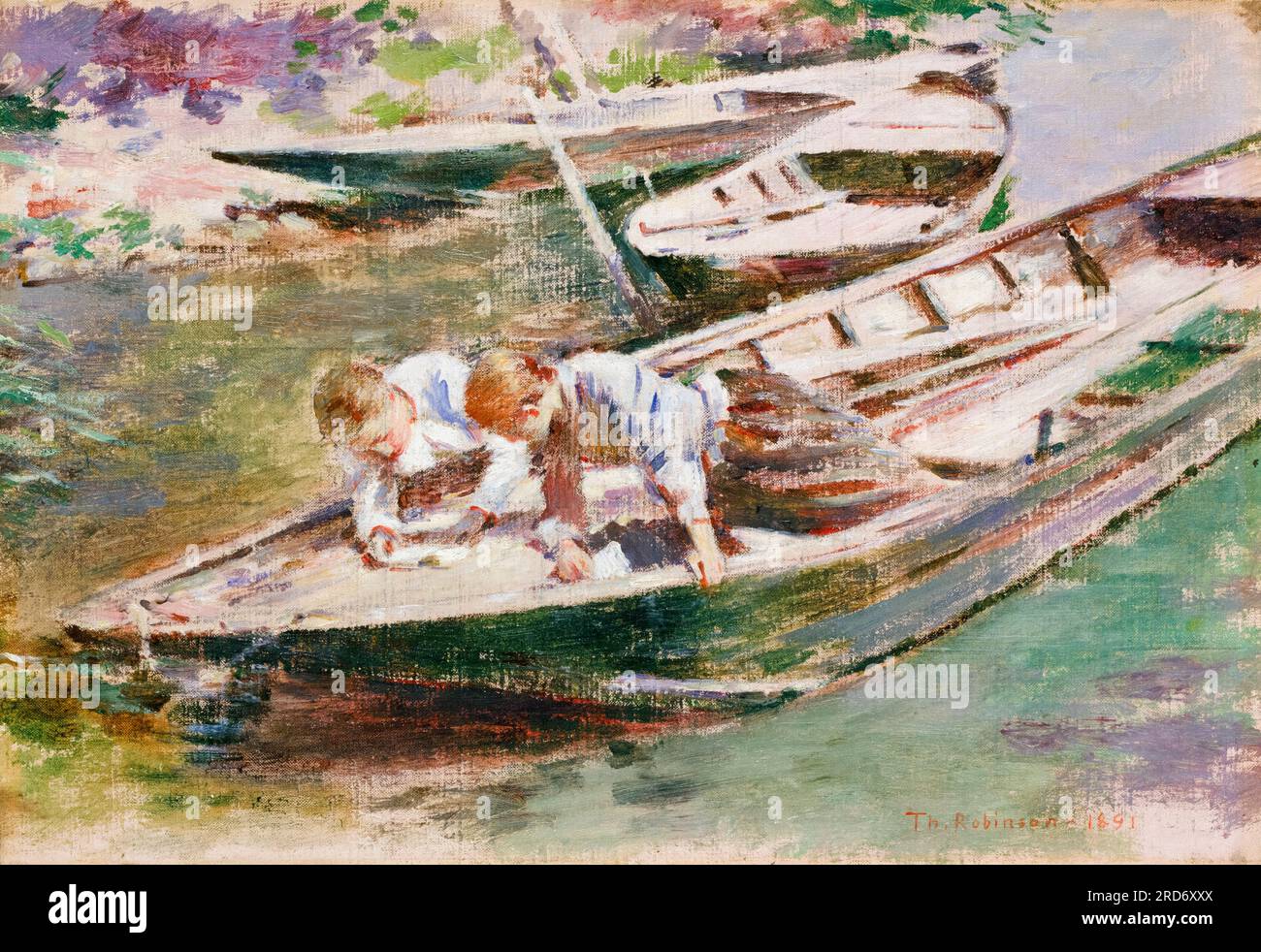 Theodore Robinson, Two in a Boat, painting in oil on canvas mounted on ...