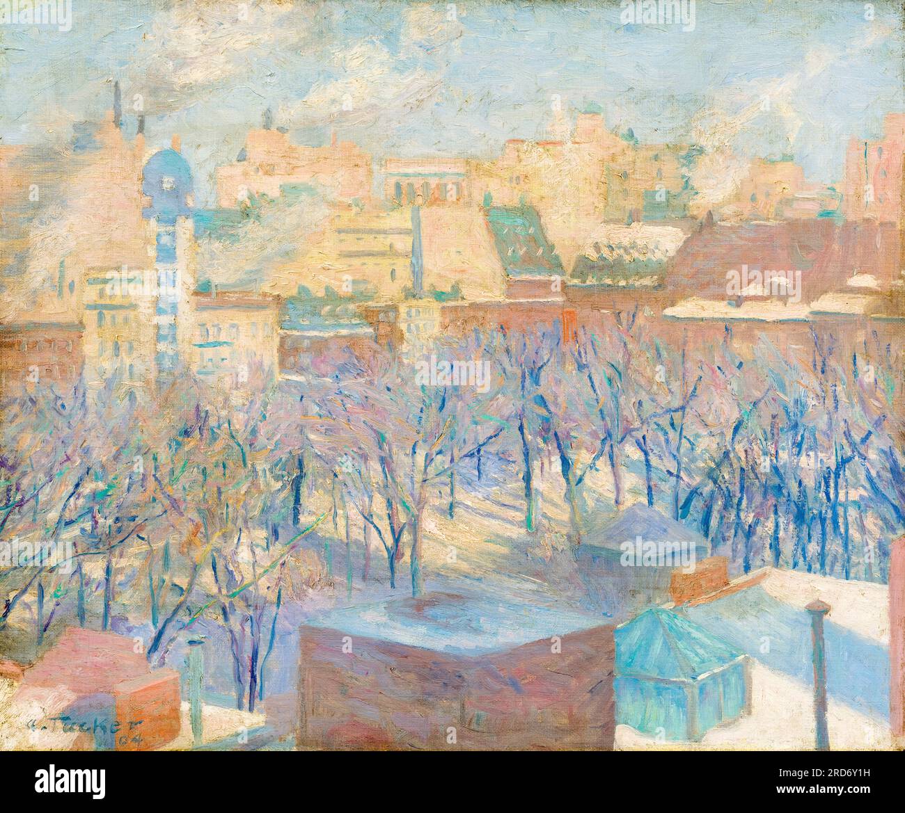 Allen Tucker, Madison Square, Snow, landscape painting in oil on canvas ...