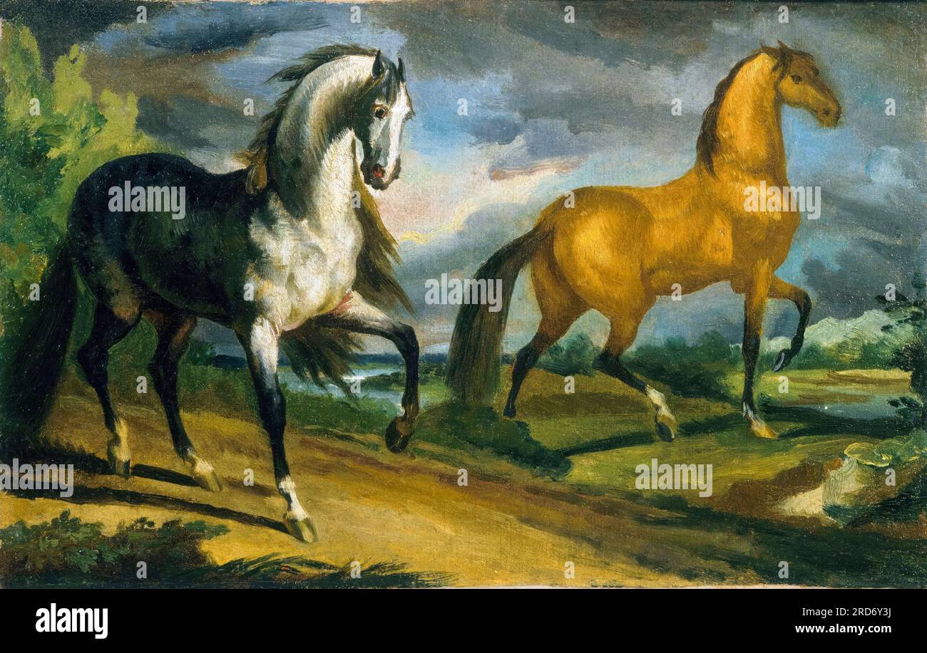 Theodore Gericault, Two Horses, painting in oil on canvas, circa 1808 ...