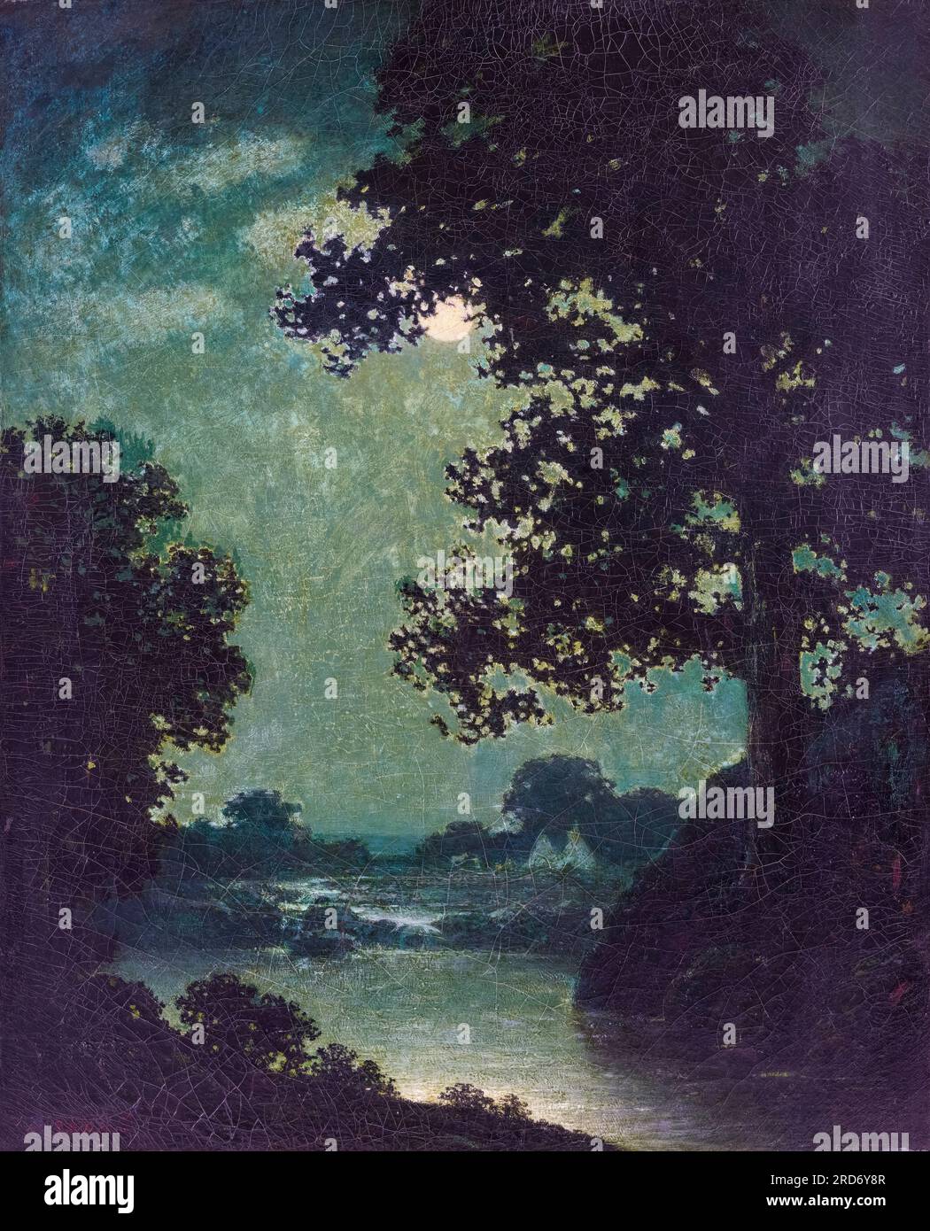 Ralph Albert Blakelock, Moonlight, landscape painting in oil on canvas ...