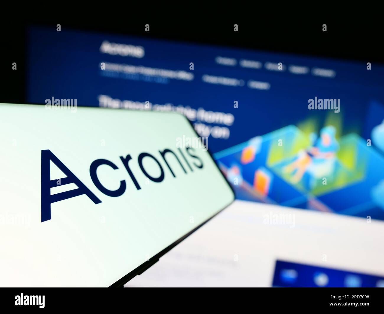 Mobile phone with logo of technology company Acronis International GmbH ...