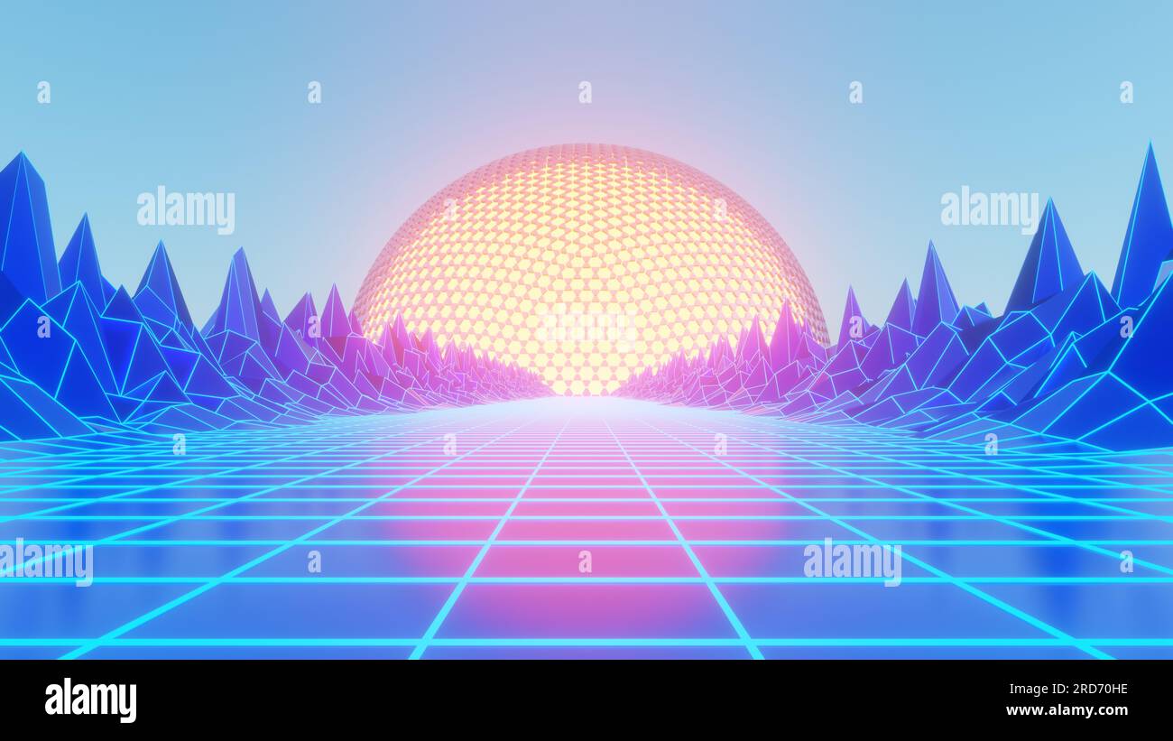 Retro sci-fi wireframe landscape. 3D rendering Stock Photo - Alamy