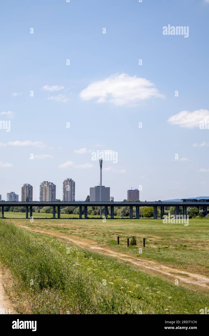 Freedom Bridge with Zagreb buildings Stock Photo - Alamy