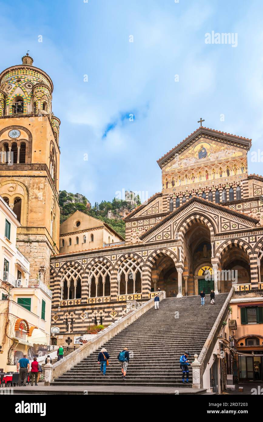 Amalfi, Italy - 26th Dec 2022: View of Amalfi Cathedral and the steps ...