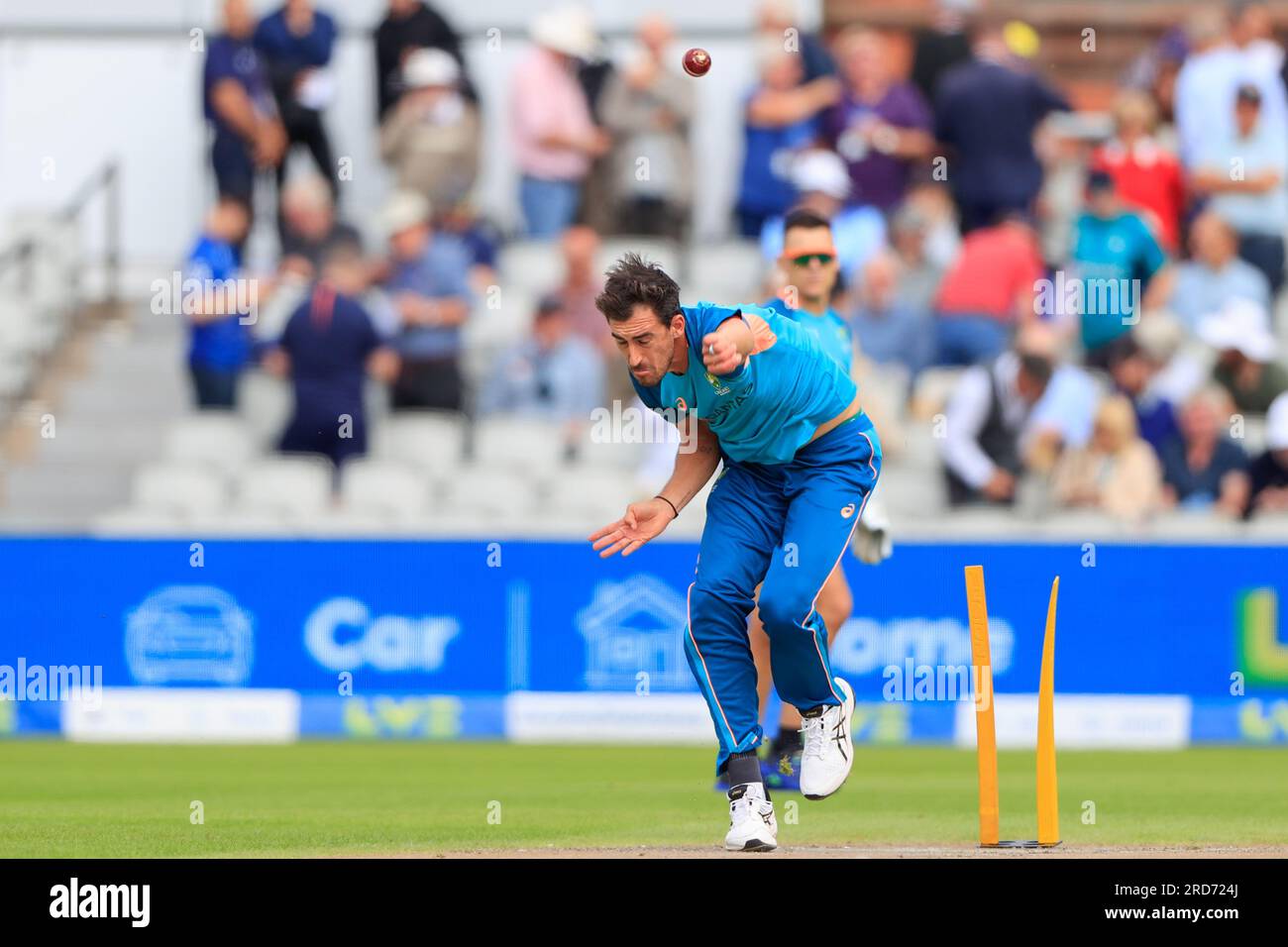 Mitchell Starc of Australia in the pre-game warm up session during the ...