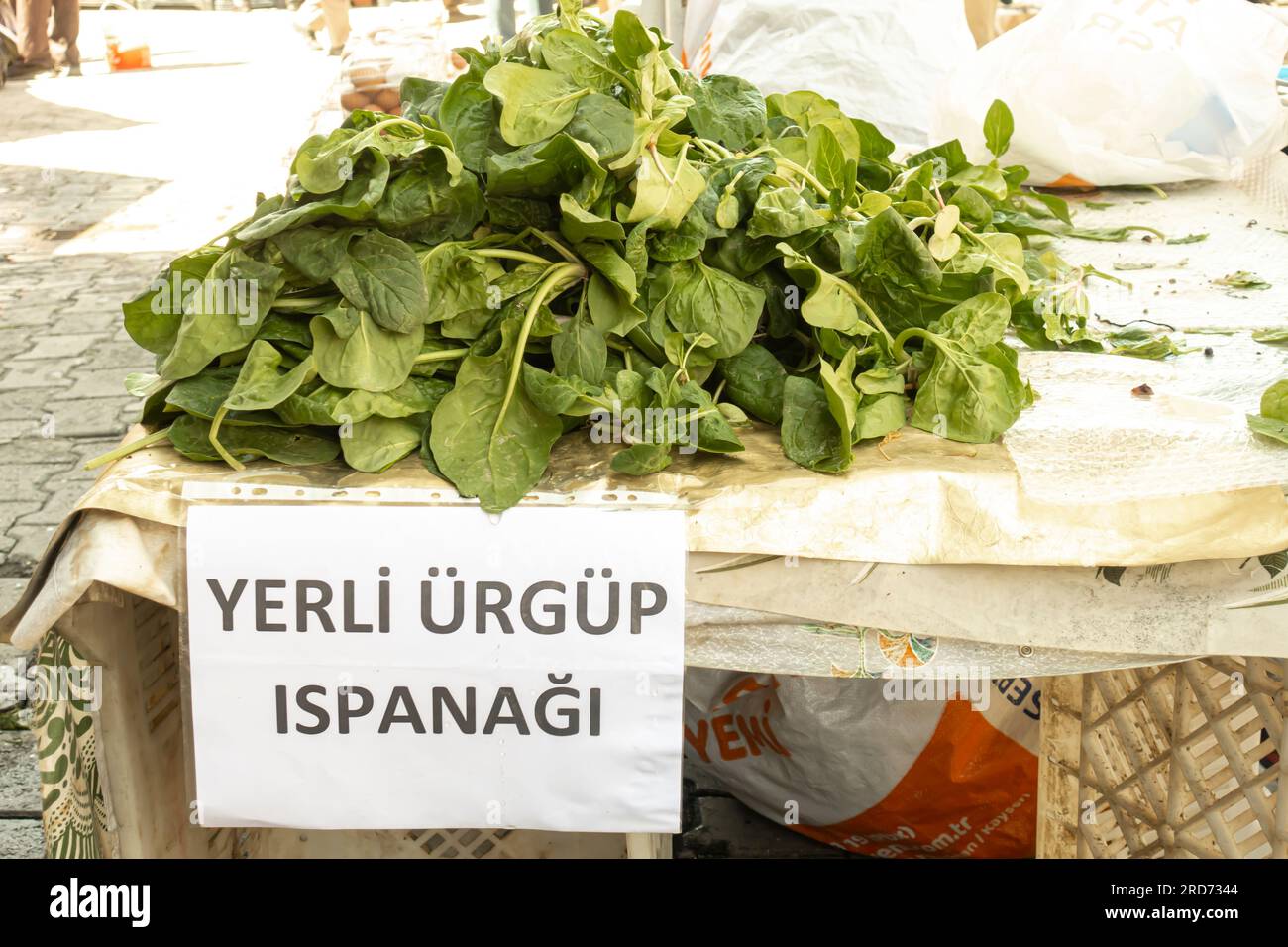 Locally produced spinach at street market Ürgüp/Nevşehir Cappadocia ...