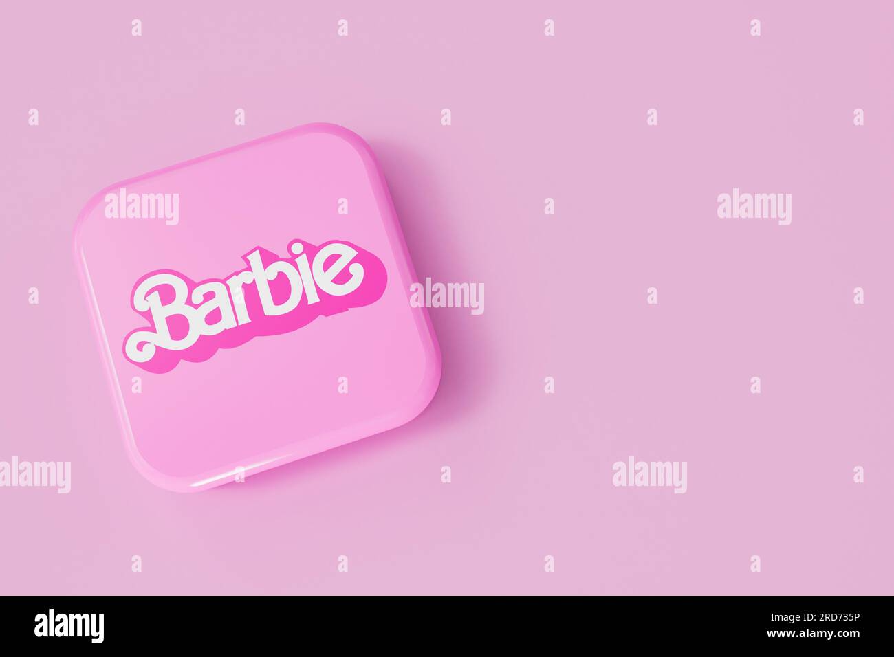 LONDON, UK - July 2023: Barbie doll logo. Barbie is a fashion doll made ...