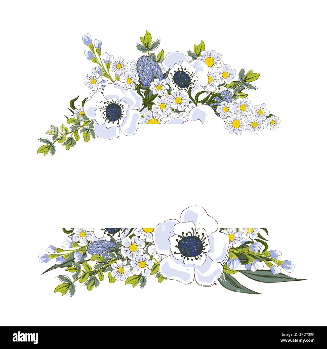 Wedding boho frames with wildflowers and daisy. Hand drawn illustration ...