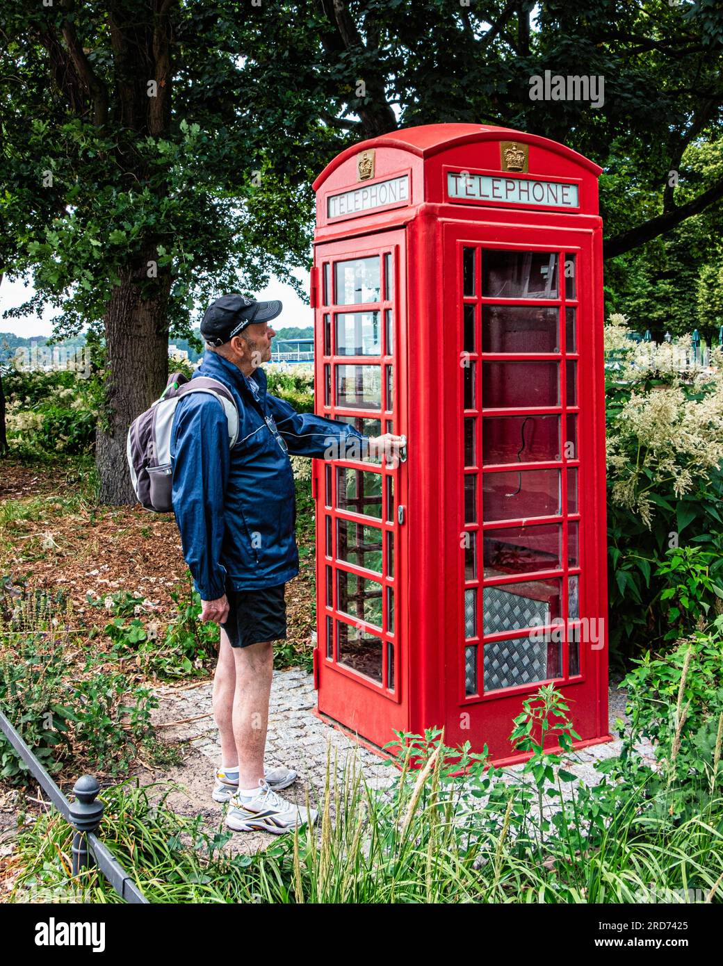 Berlin, Alt-Tegal, Old Tegal. English red telephone box on the ...