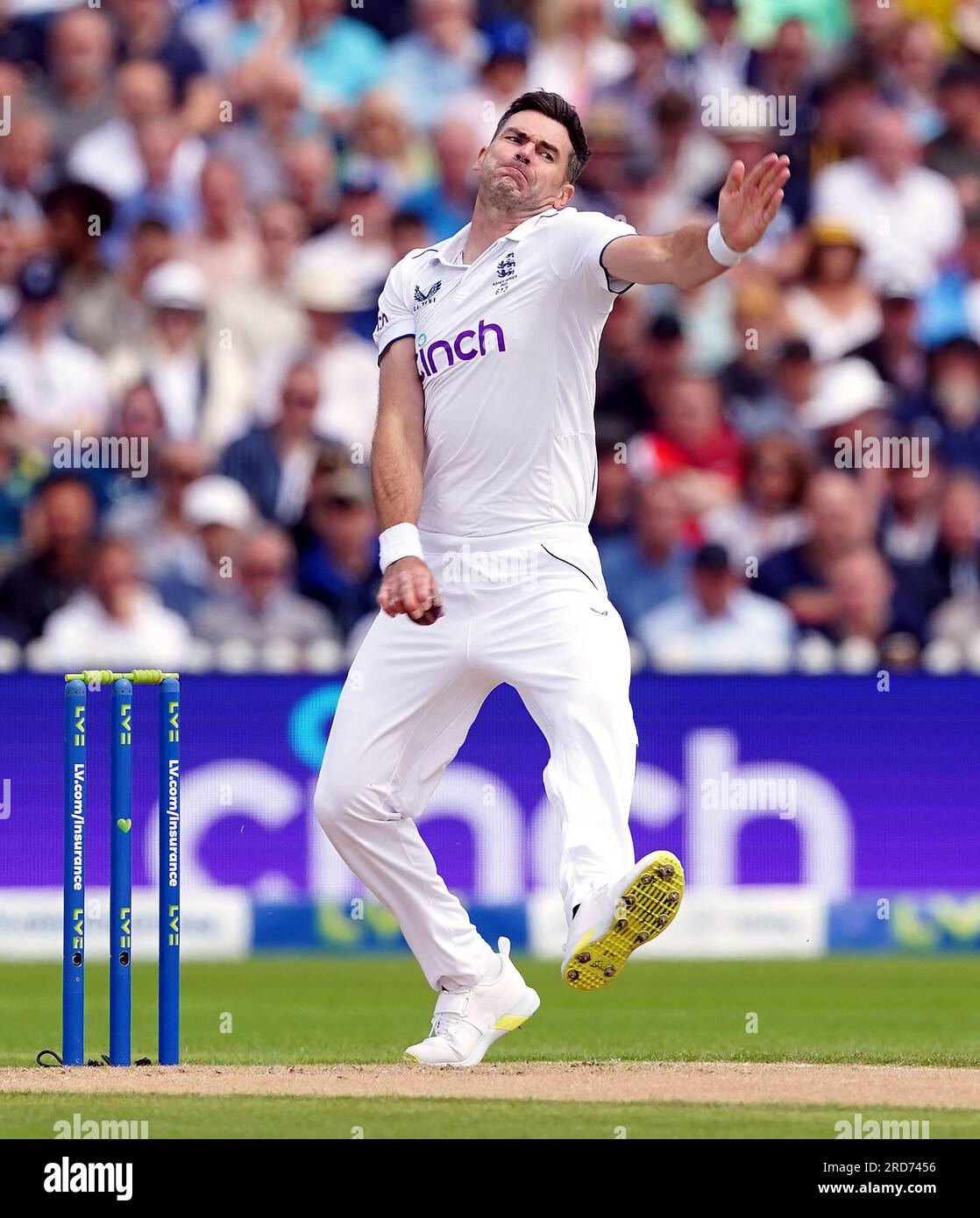 England's James Anderson bowling during day one of the fourth LV ...