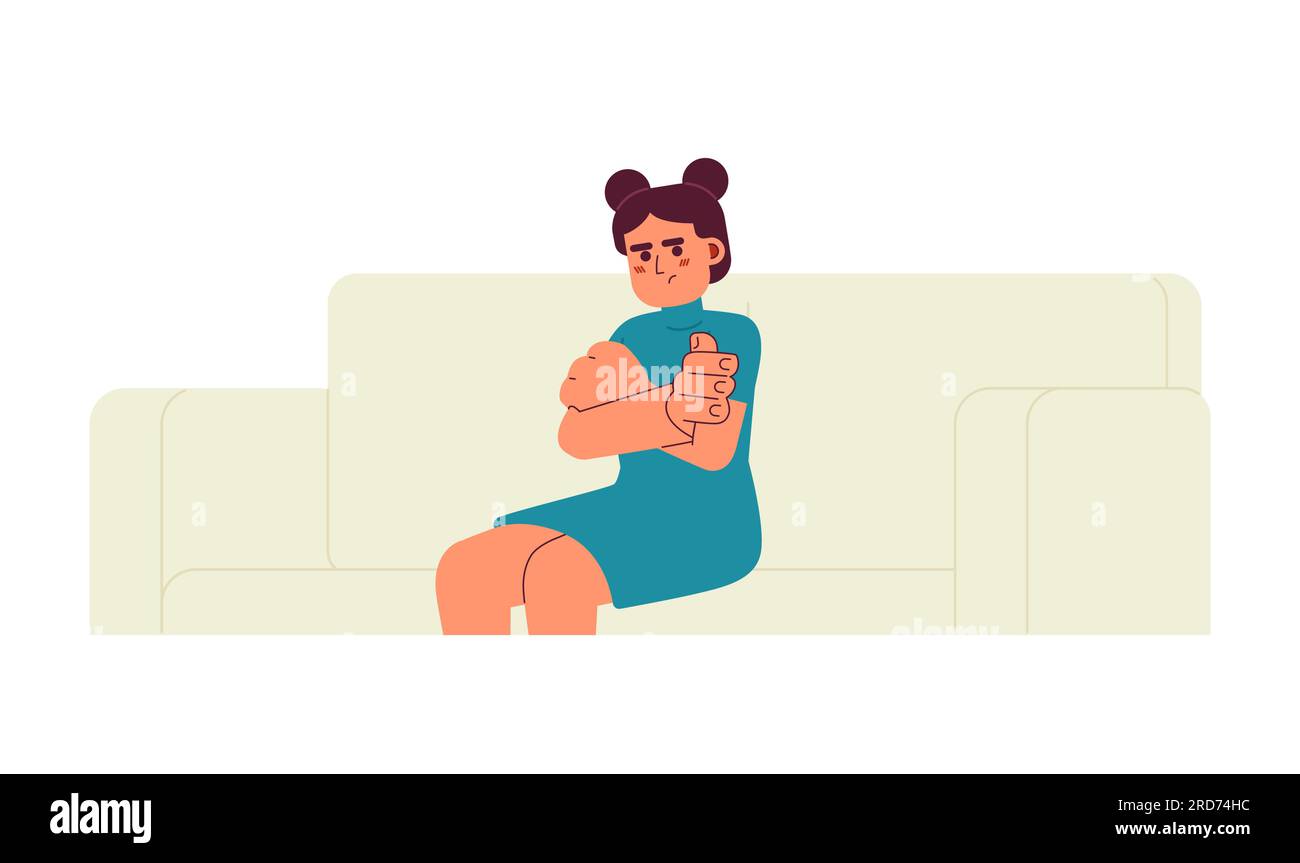 Frustrated preteen girl with crossed arms semi flat color vector ...