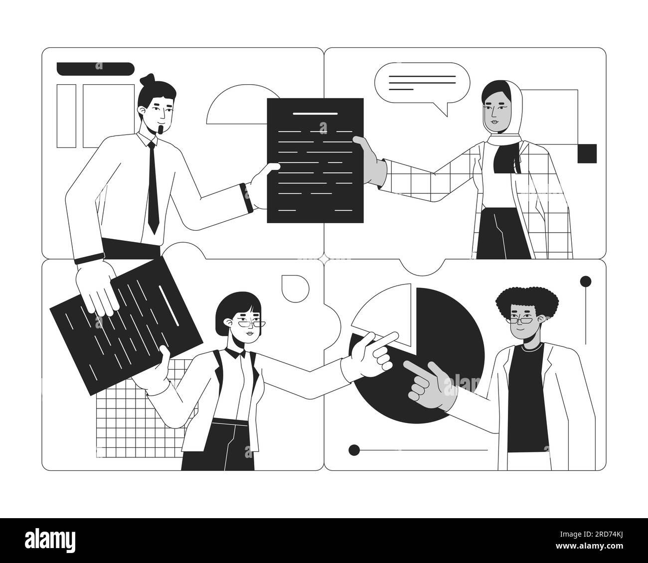 Collaboration colleagues bw concept vector spot illustration Stock ...