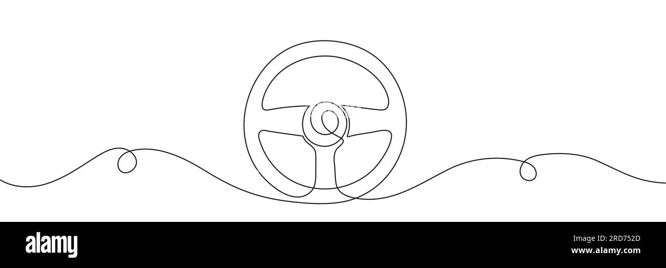 Steering wheel symbol in continuous line drawing style. Abstract ...