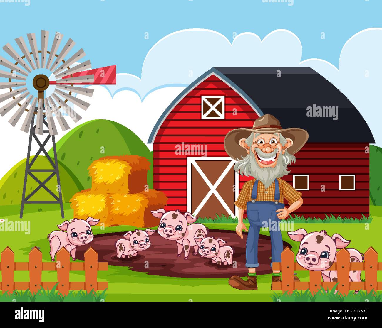 Old Farmer in the Farm Scene illustration Stock Vector Image & Art - Alamy
