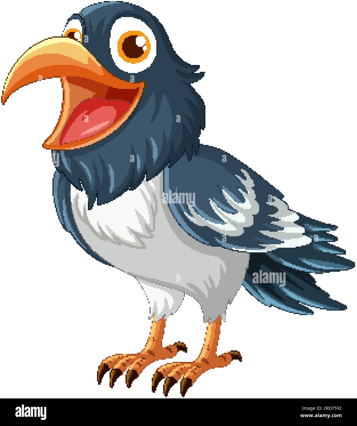 A cheerful cartoon illustration of a raven standing isolated on a white ...