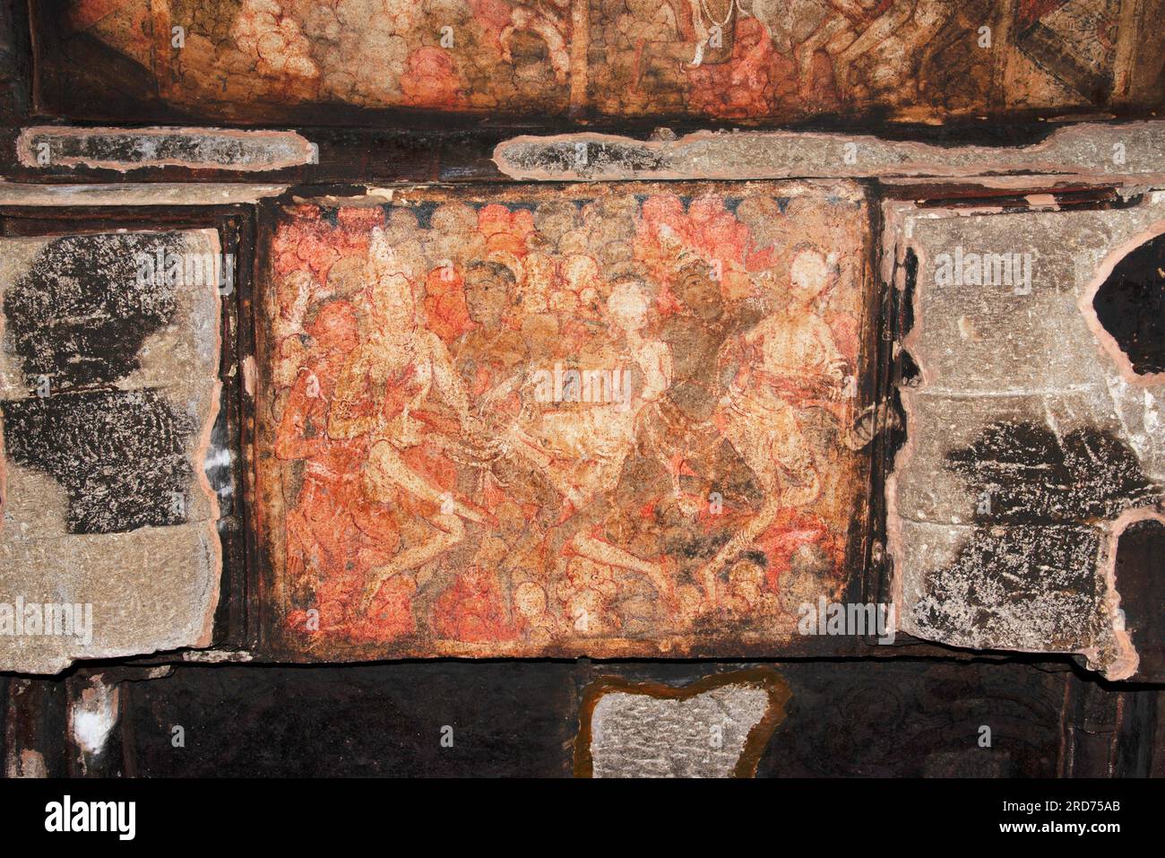 Ellora Cave 33, right wing showing dancing figures in-between two ...