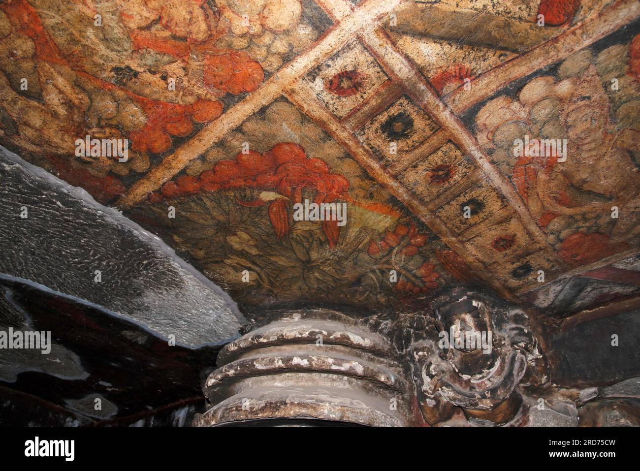 Ellora Cave 33 right wing corner of mandapa showing beautiful flowers ...