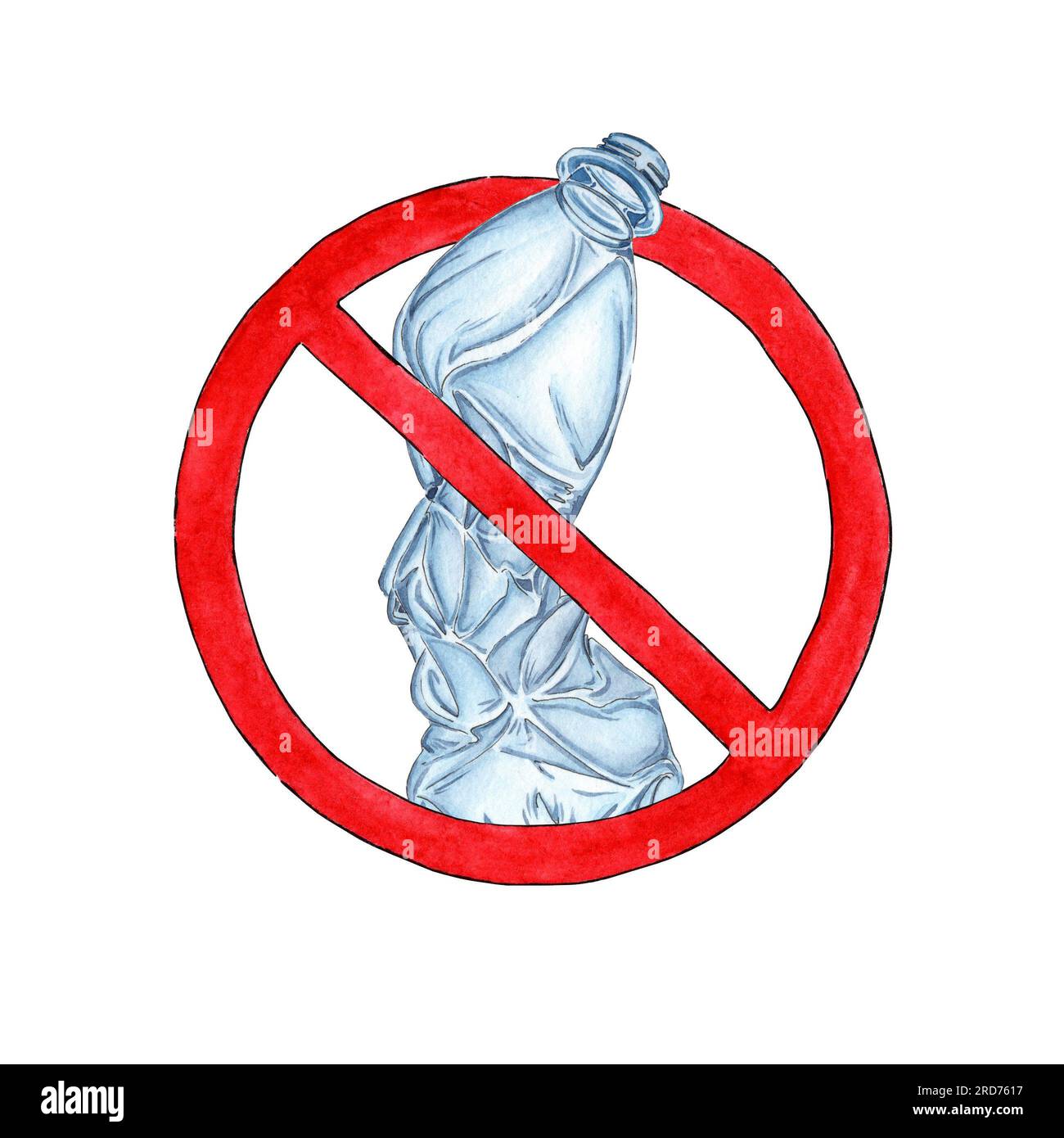 Watercolor illustration no plastic signal: protest against plastic ...