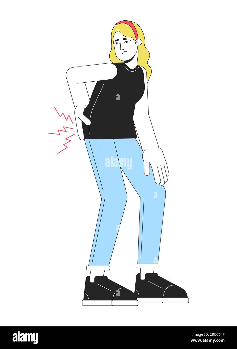 Woman has back pain flat line color vector character Stock Vector Image ...