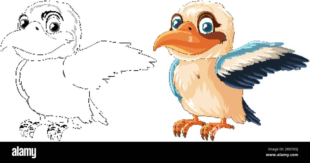 A smiling Kookaburra bird with one wing open, isolated on a white ...