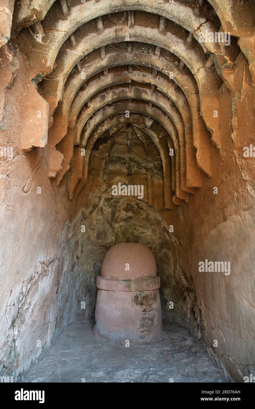 Pitalkhora- Cave 12 showing stupa in the Nave and stone ribs on the ...