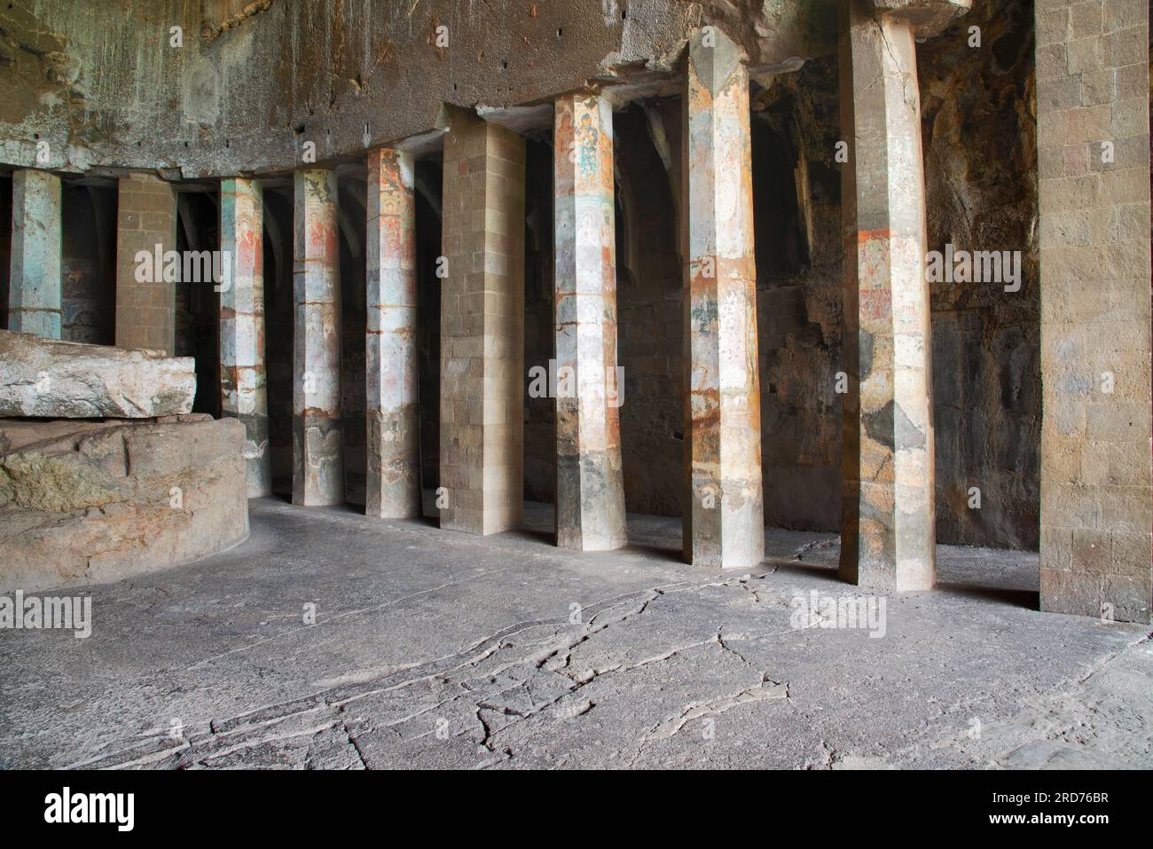 Pitalkhora- View of right side octagonal pillars in chaitya hall No.3 ...