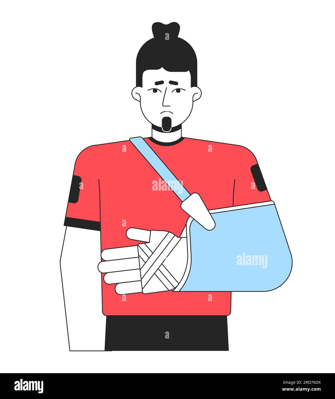 Disappointed man with broken arm flat line color vector character Stock ...