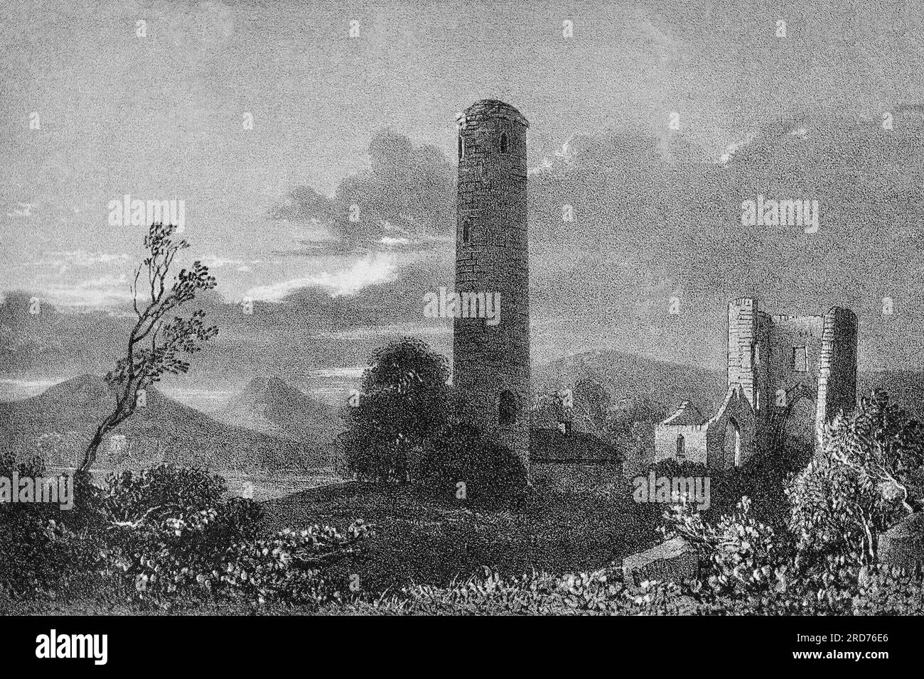 A illustration from the first half 18th Century of the round tower and ...