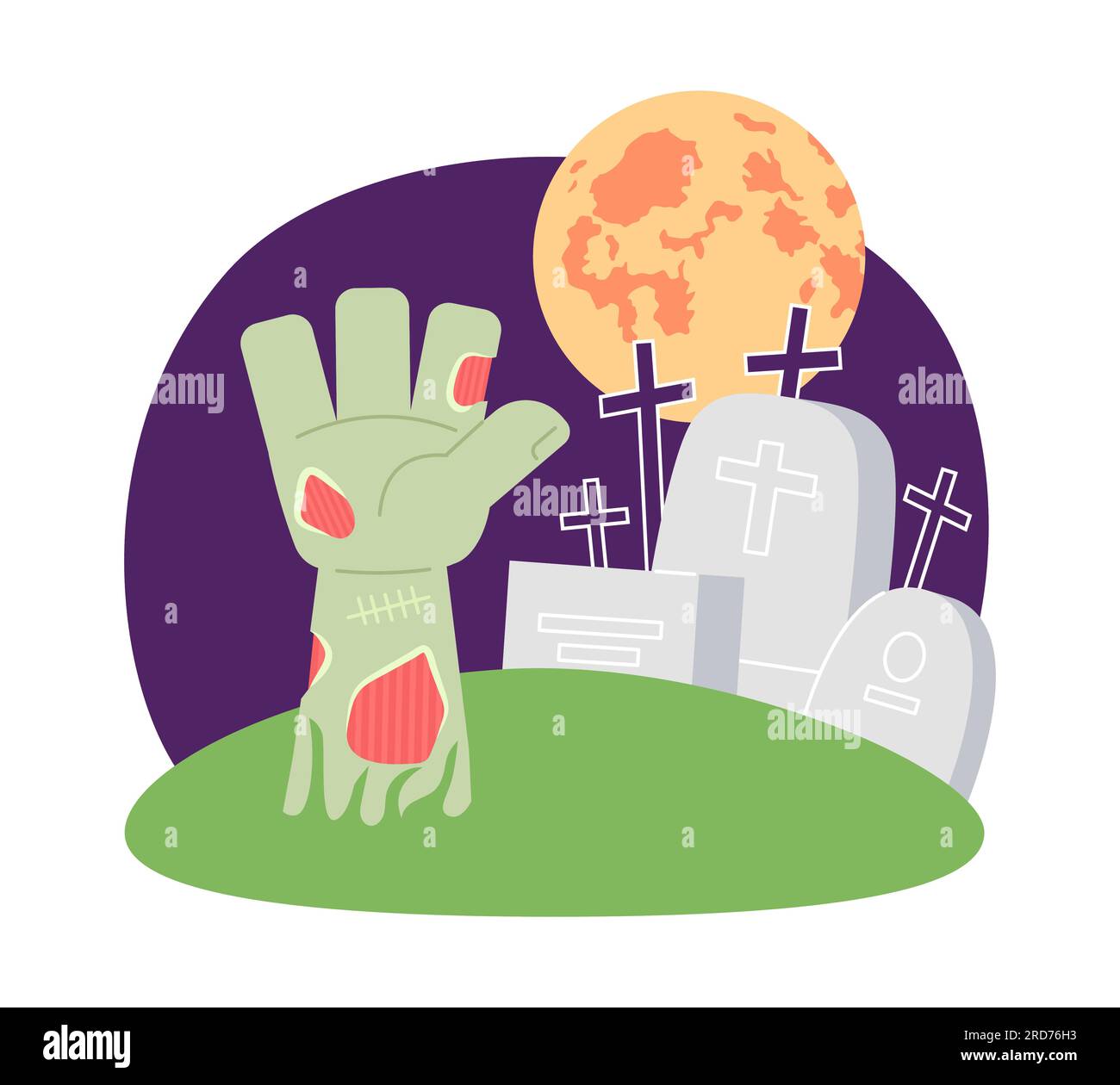 Zombie graveyard in Halloween night flat concept vector spot ...
