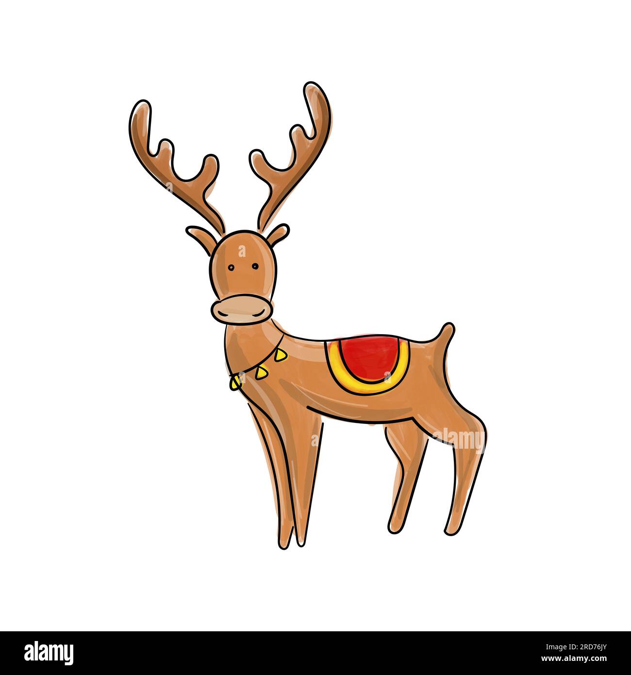 Cartoon Christmas reindeer on white. Vector illustration. Cartoon hand ...