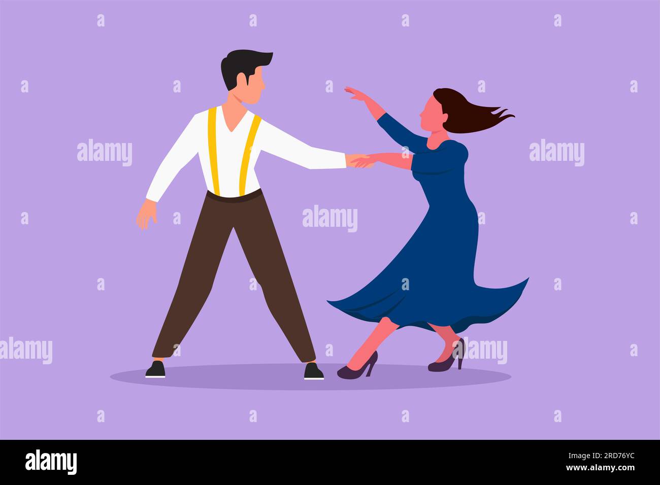 Cartoon flat style drawing of romantic man and woman performing dance ...