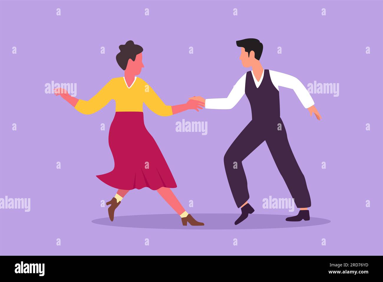Cartoon Flat Style Drawing Man And Woman Dancing Lindy Hop Or Swing