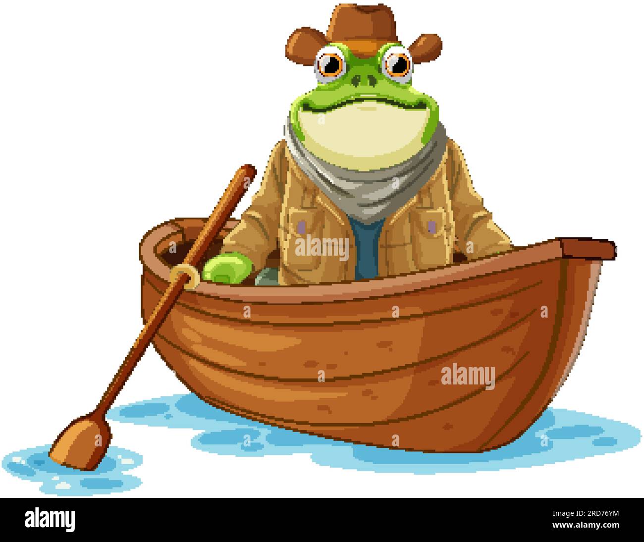 Green frog on paddle boat cowboy style illustration Stock Vector Image ...