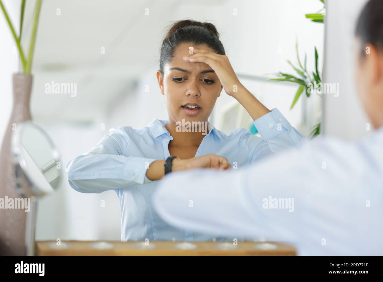tensed woman is late for work Stock Photo - Alamy