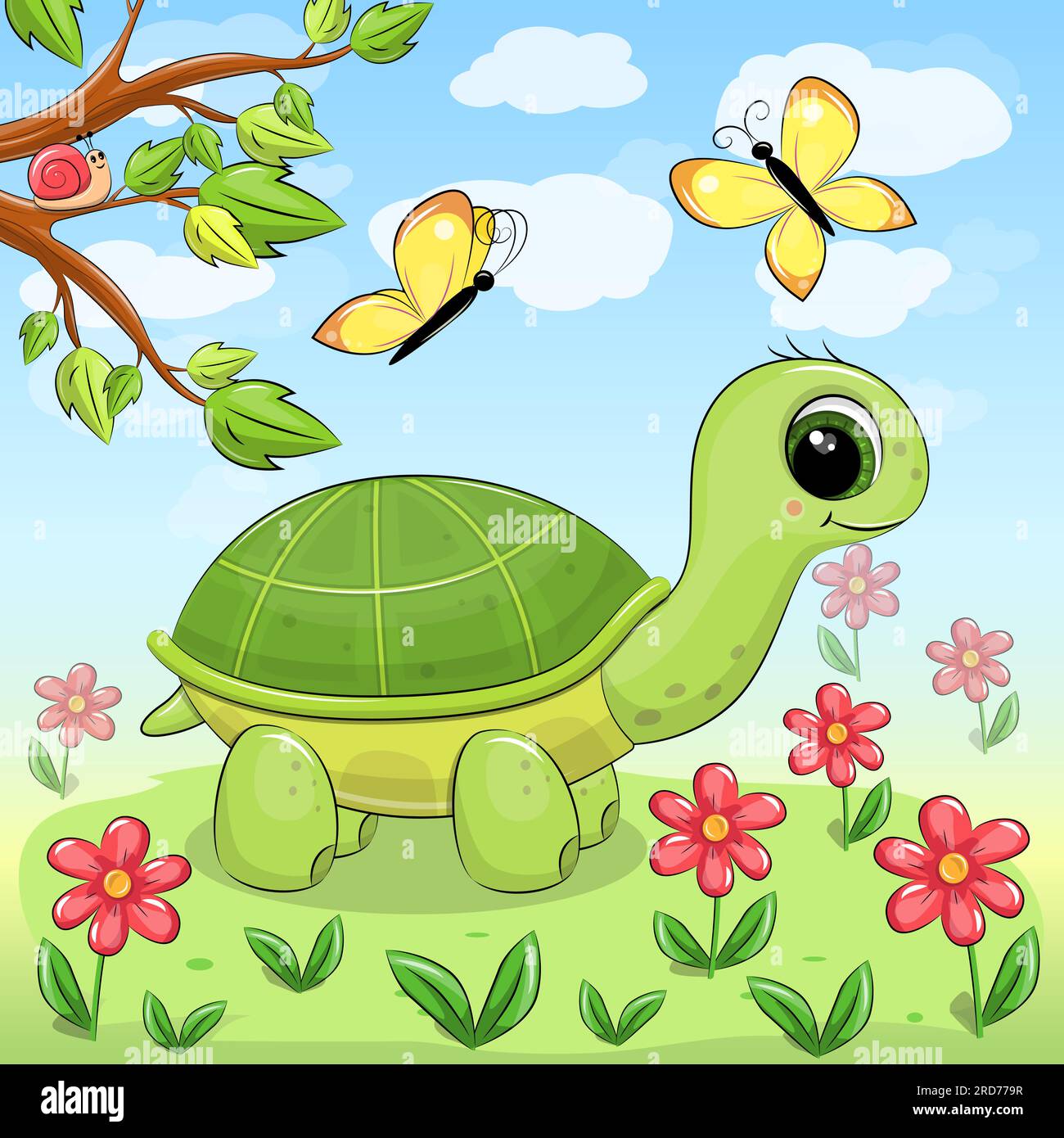 Turtle and butterflies Stock Vector Images - Alamy