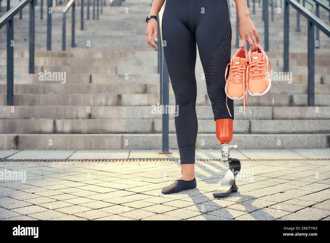 Keeping my body healthy. Cropped photo of woman with leg prosthesis in ...