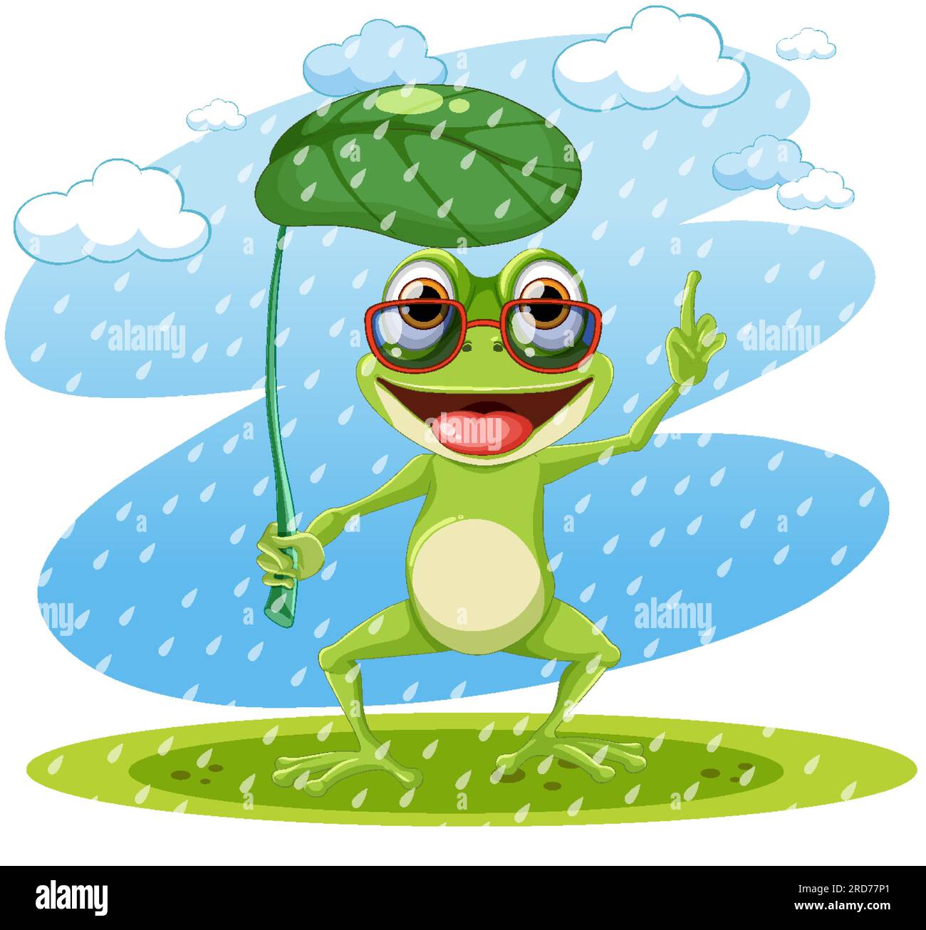 Green Frog Cartoon Character Holding Leaf Umbrella illustration Stock ...