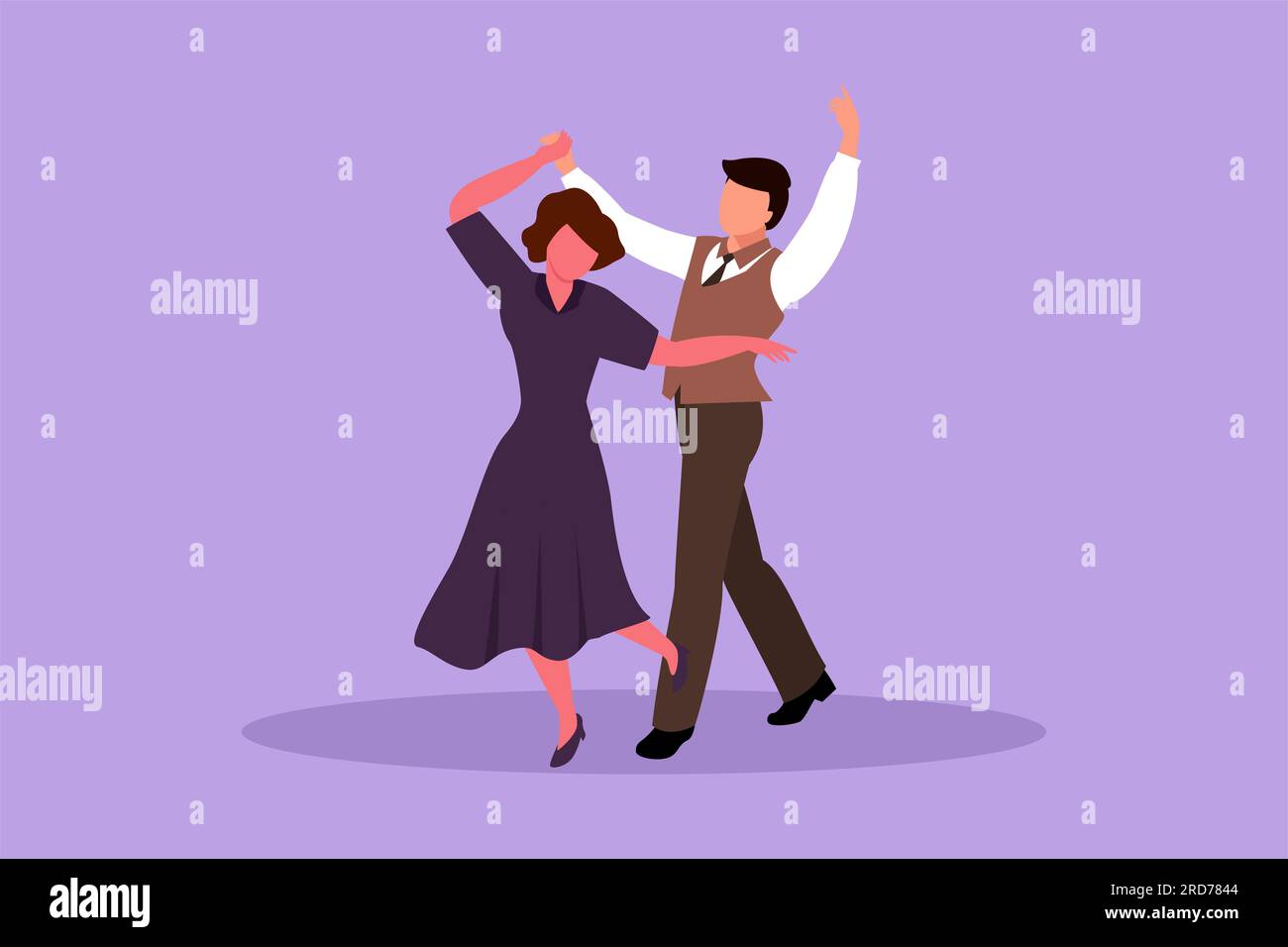 Graphic flat design drawing romantic man and woman professional dancer ...