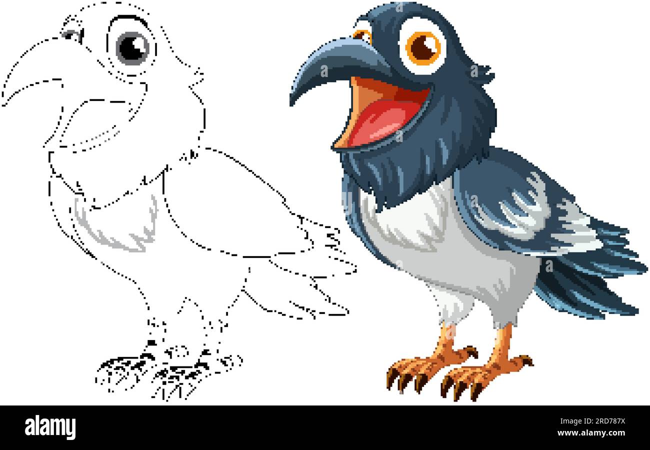 A vector cartoon illustration of a smiling raven standing isolated on a ...