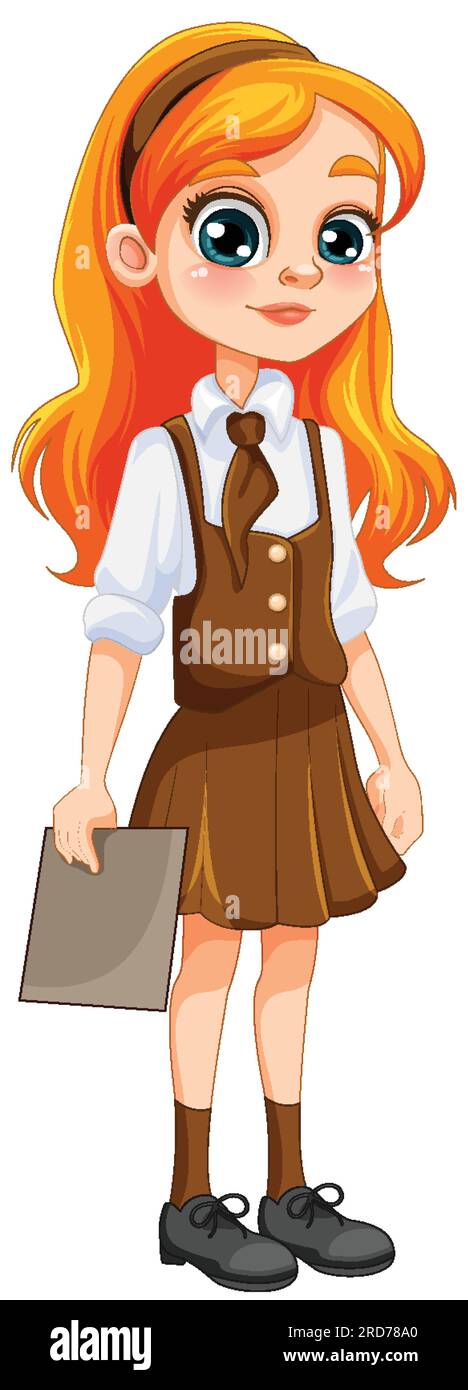 Cute girl student cartoon character in school uniform illustration ...