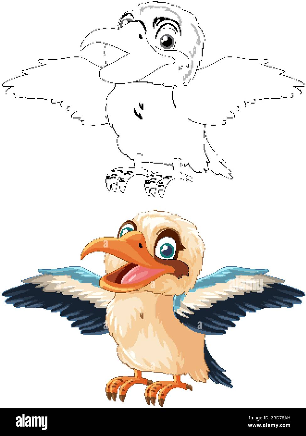 A cartoon illustration of a smiling Kookaburra bird standing with its ...
