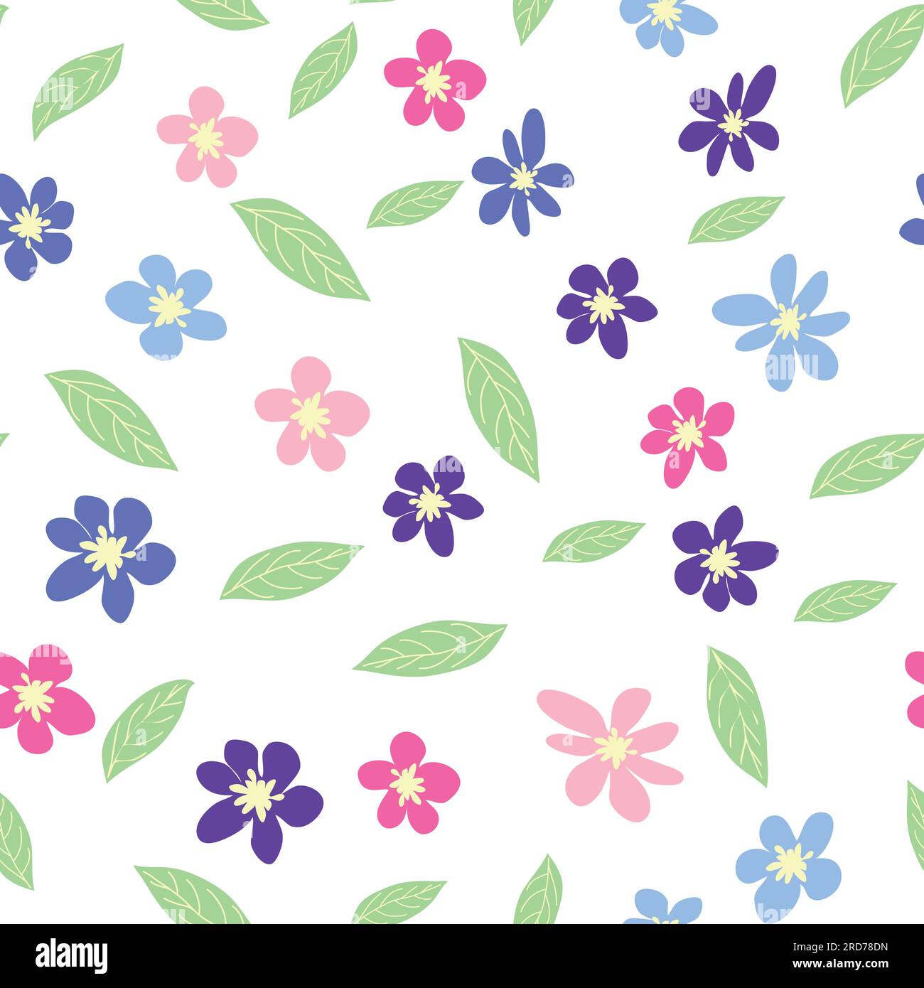 Seamless meadow pattern with flowers with pink, lavender, blue, purple ...