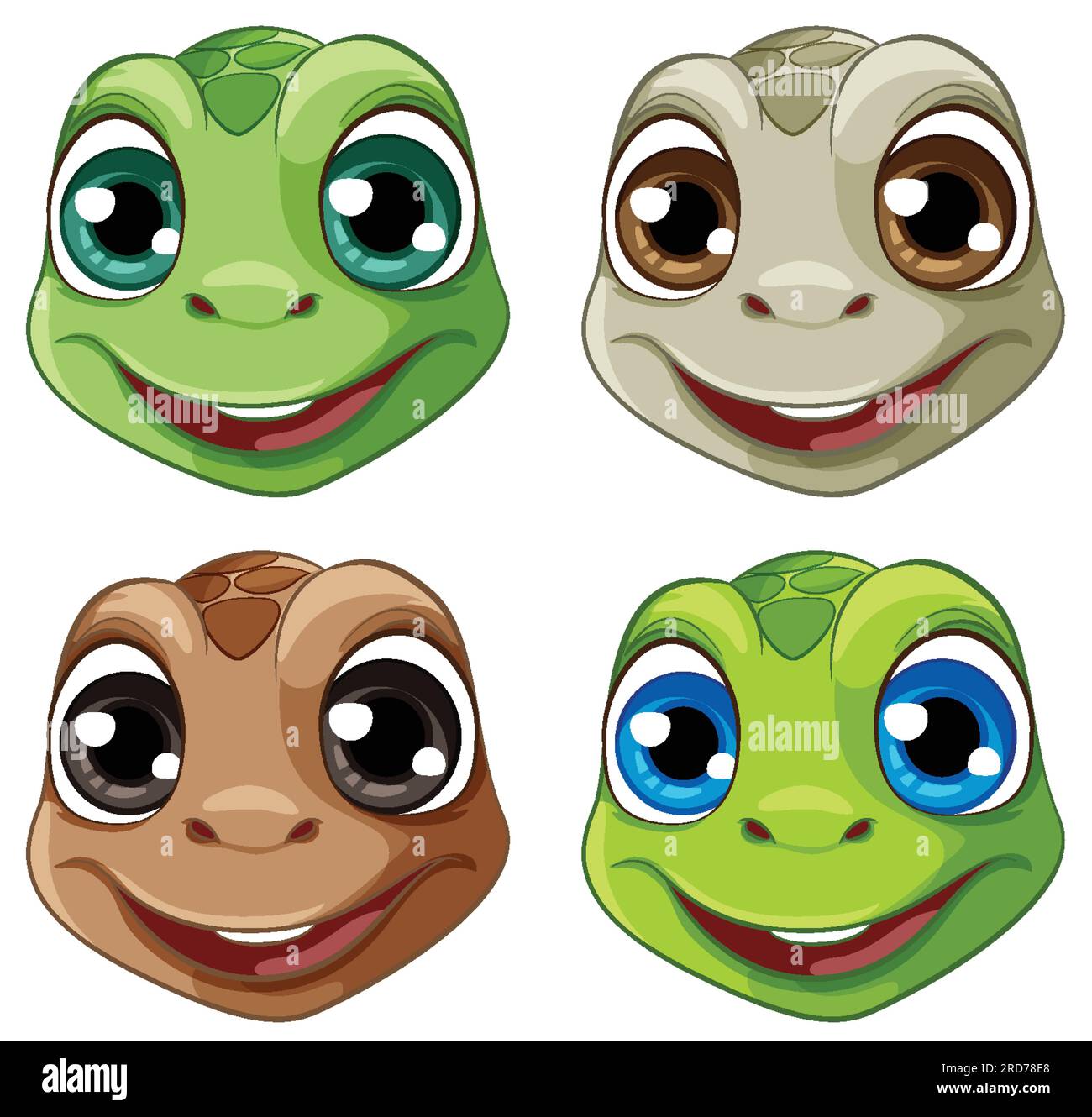 A vector cartoon illustration of a set of smiling turtles in different ...