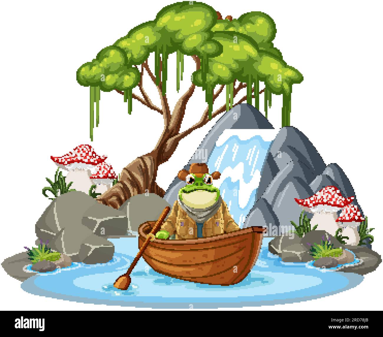 Green Frog in Waterfall Scene illustration Stock Vector Image & Art - Alamy