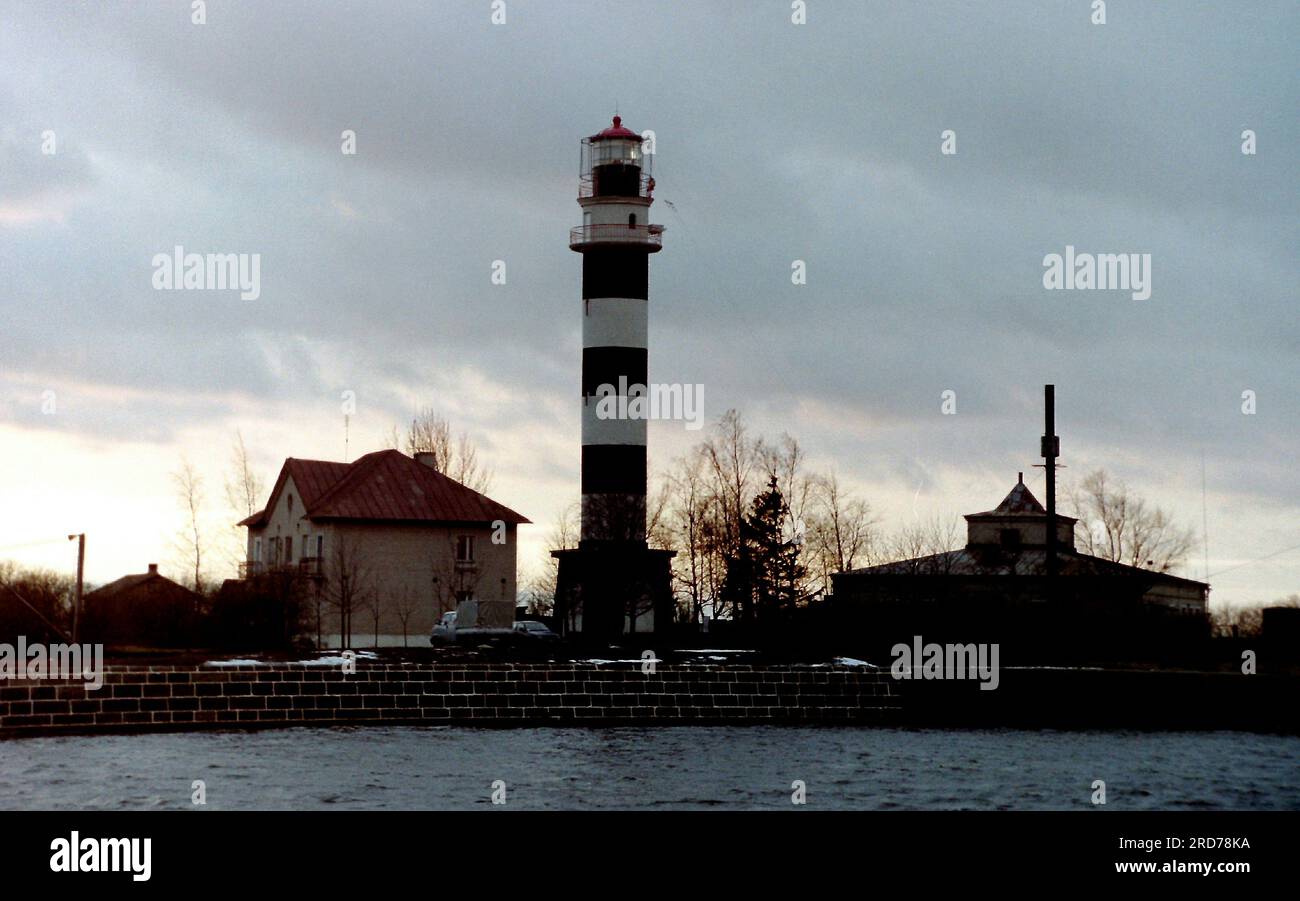 Riga lighthouse at the mouth of the Daugava (photo 02.2001 Stock Photo ...