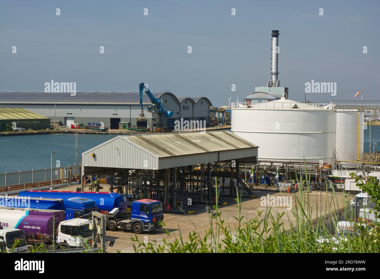 Fuel distribution depot at Shoreham Port in West Sussex, England. With ...