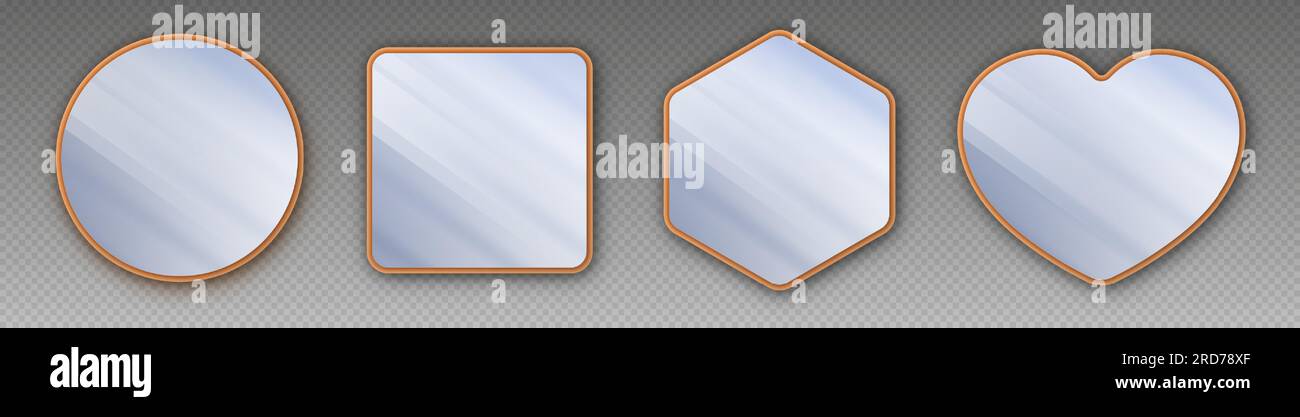 Realistic mirrors, modern make up mirrors in various shapes Stock ...