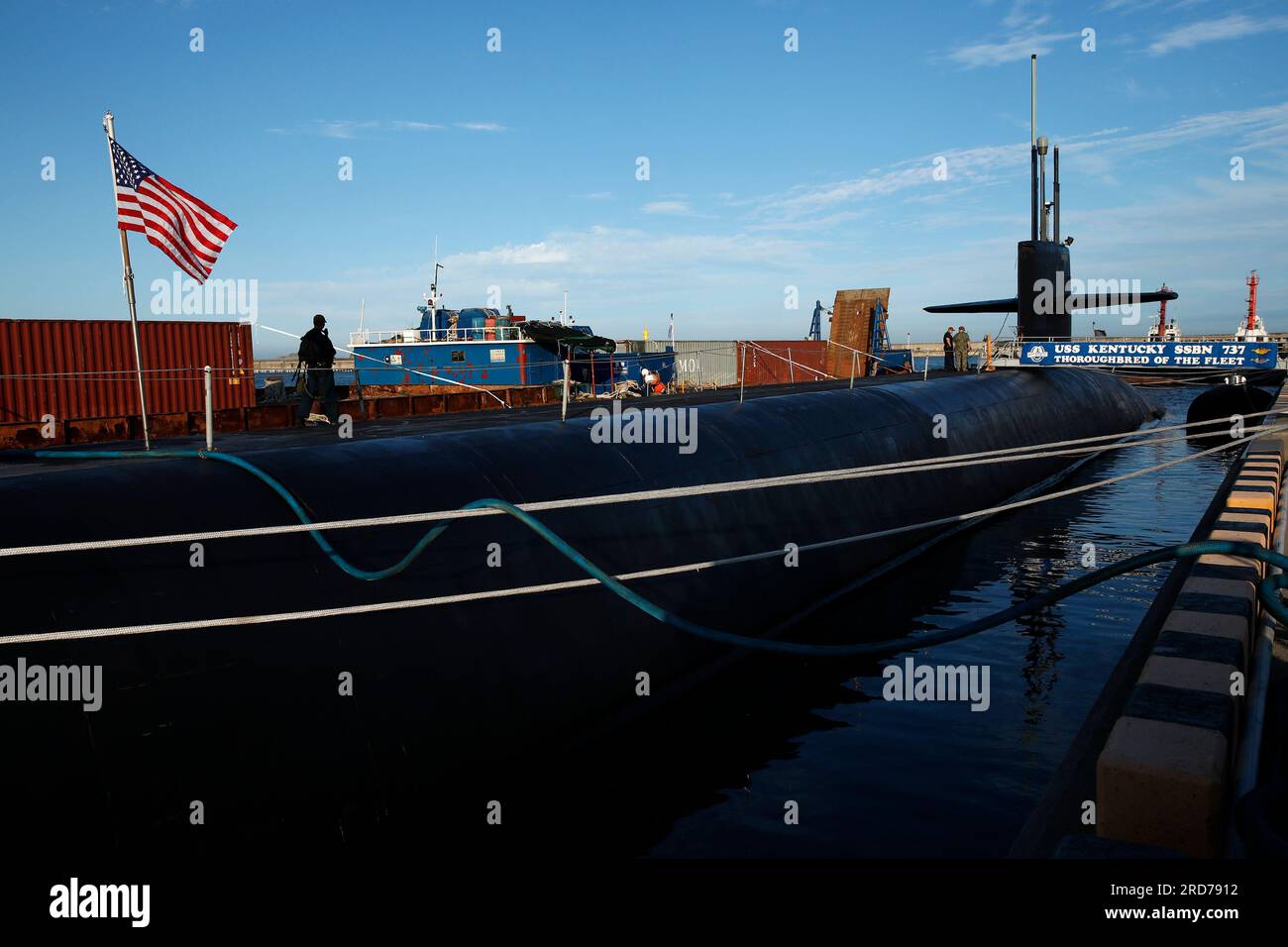 The USS Kentucky, a U.S. nuclear-armed submarine, is anchored at the ...